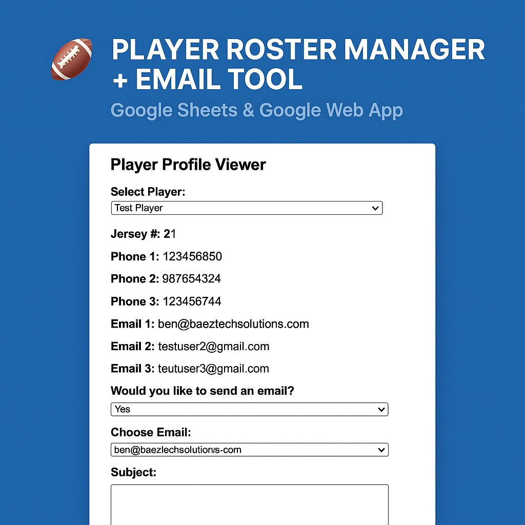 Player Roster Manager + Email Tool – BAEZ TECH SOLUTIONS